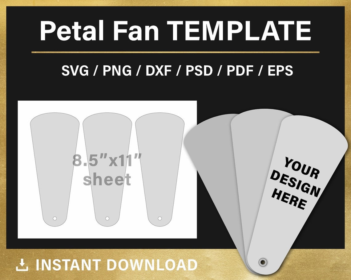 Petal Fan Blank Template Paddle Fan Wedding Fan Printable | Etsy