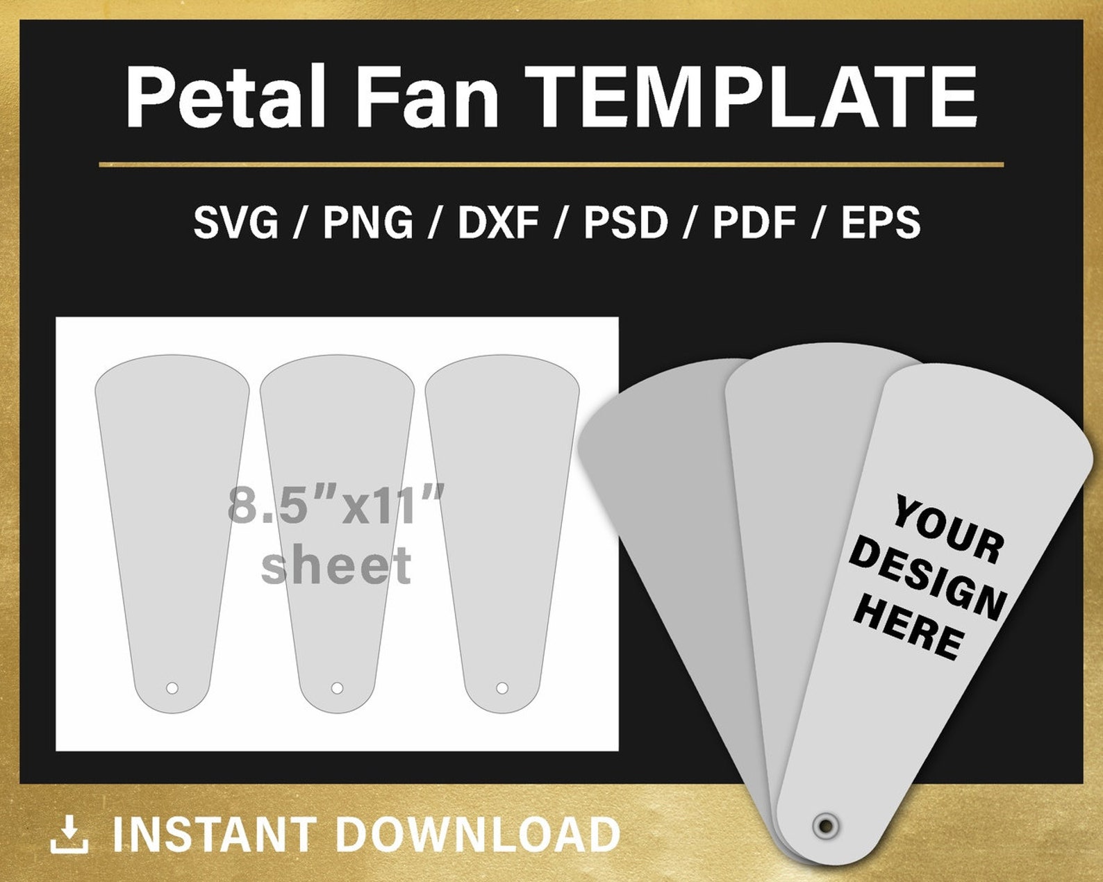 Petal Fan Blank Template Paddle Fan Wedding Fan Printable | Etsy