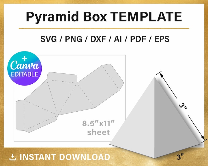 3x3 Inches Pyramid Gift Box Template DIY Triangle Box - Etsy