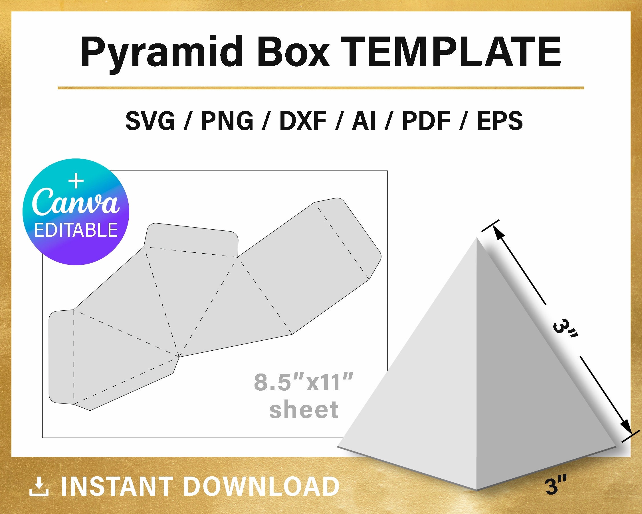 3x3 Inches Pyramid Gift Box Template DIY Triangle Box - Etsy UK