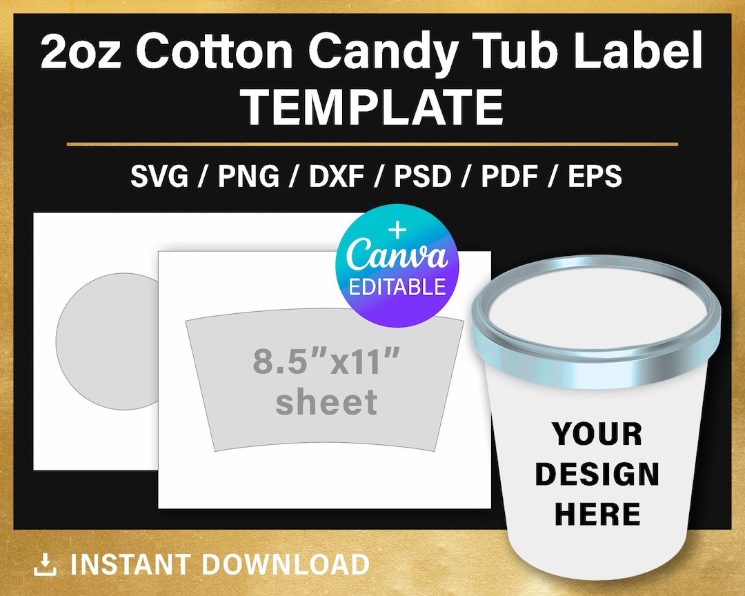 2oz Cotton Candy Tub Label BLANK Template, DIY Party Decorations, Full ...