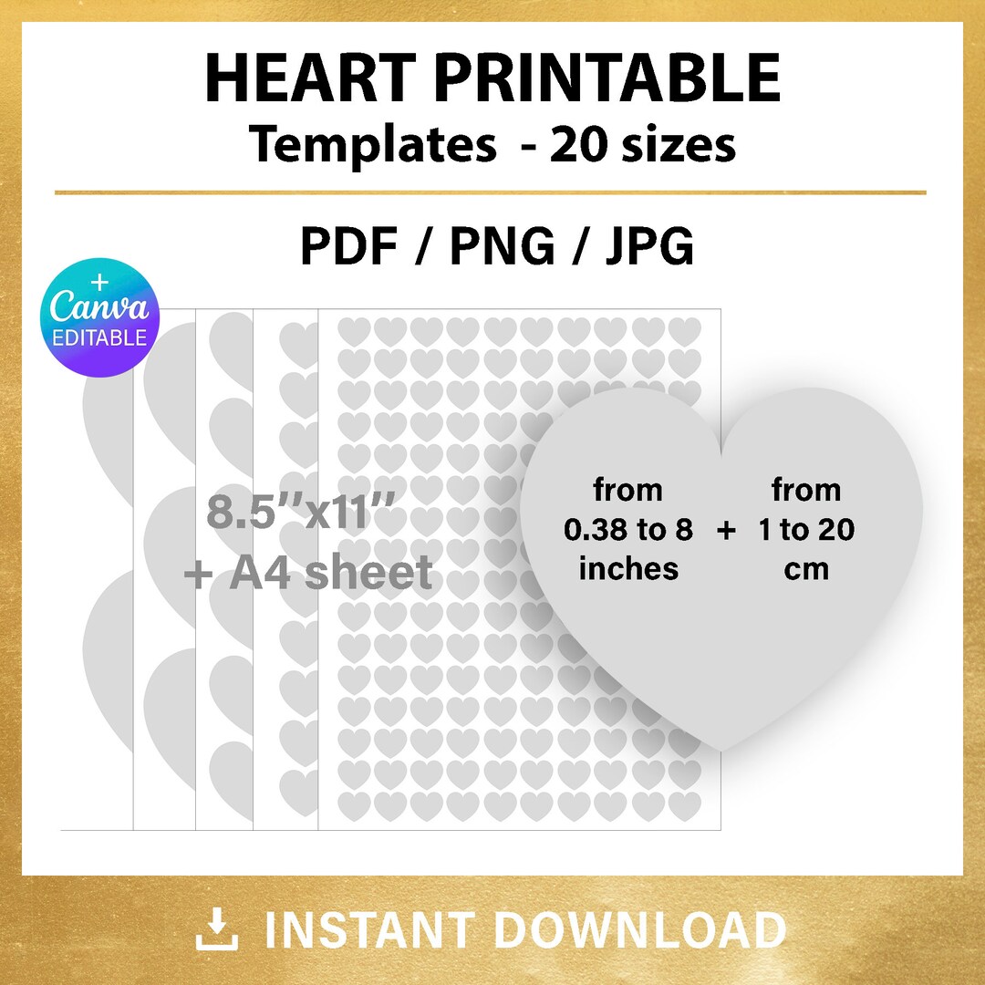 20 Sizes Heart Shape Blank Templates, BUNDLE, DIY, Valentine's Day ...