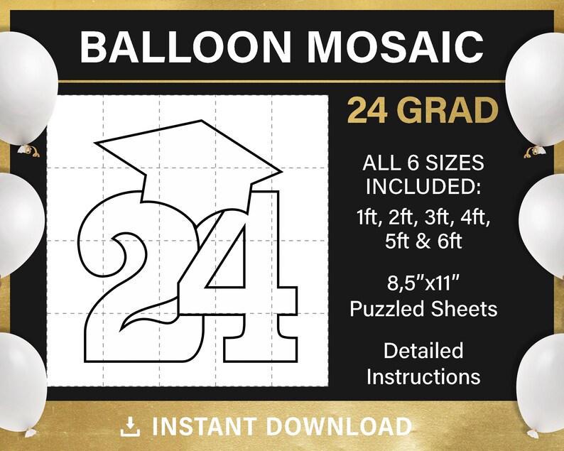 24 Graduation Hat Mosaic From Balloons DIY Graduation | Etsy