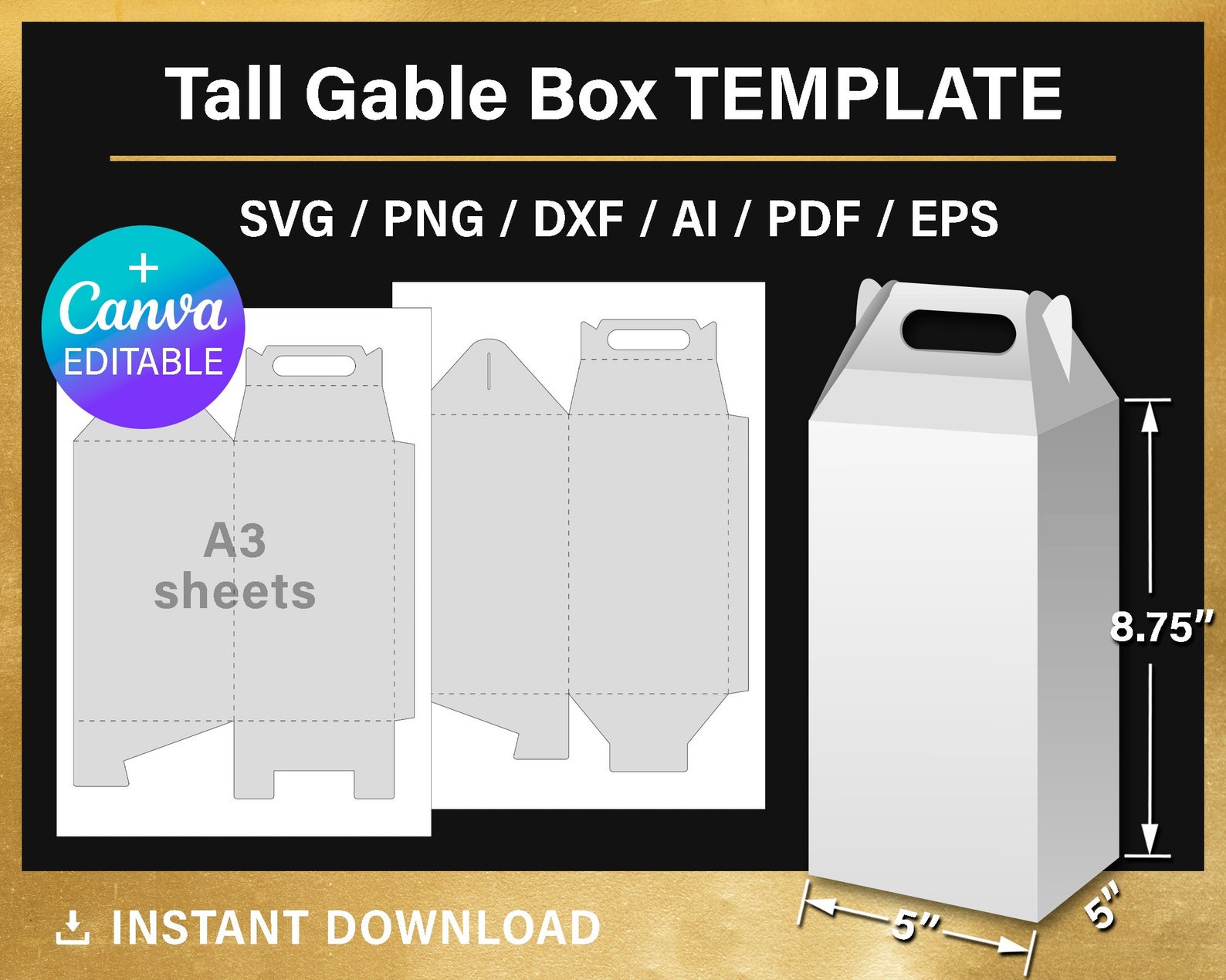 Tall Gable Box Bundle Blank Template With Handle & With Window, DIY ...