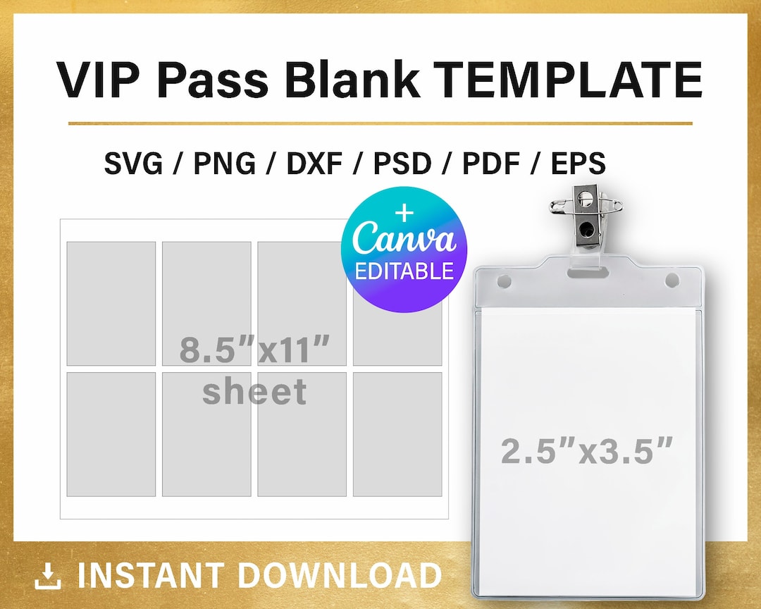VIP Pass Badge Blank Template, All Access Pass, VIP Badge, DIY, Name ...