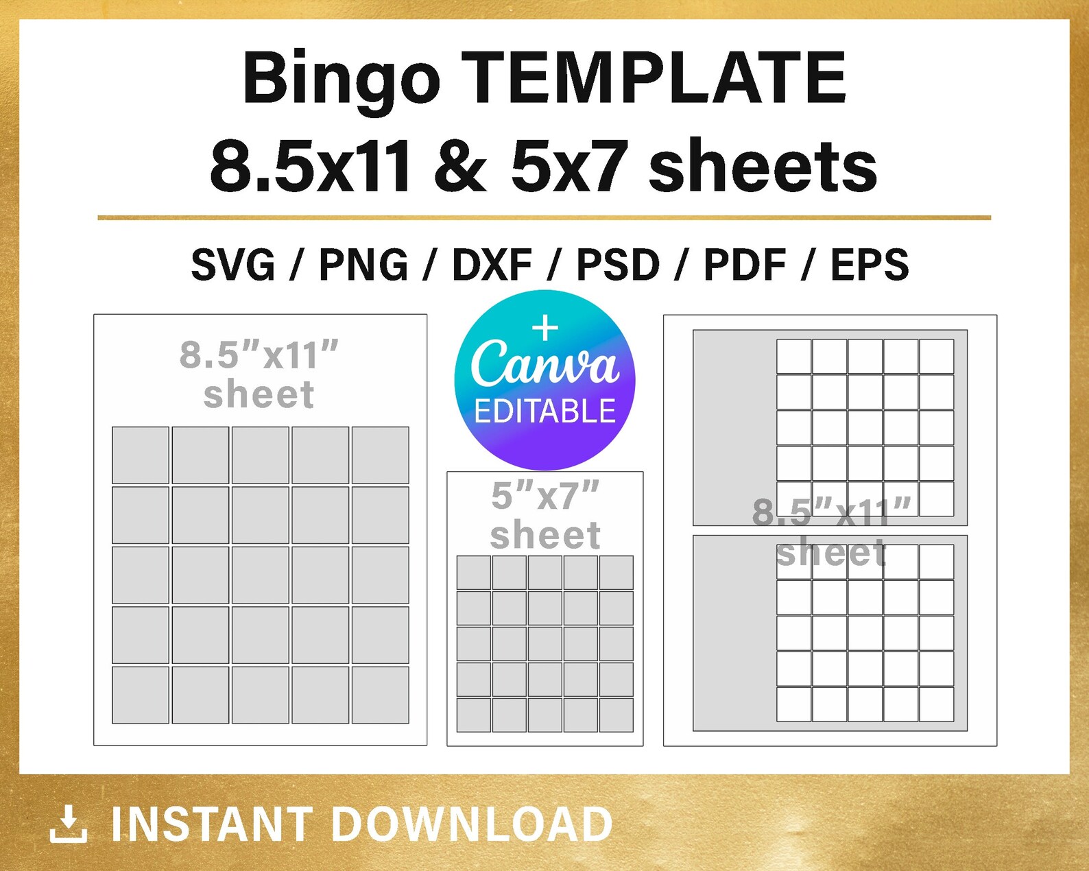 Bingo Card, Blank Templates, SVG, Empty Bingo Cards, Set, Plain Bingo ...