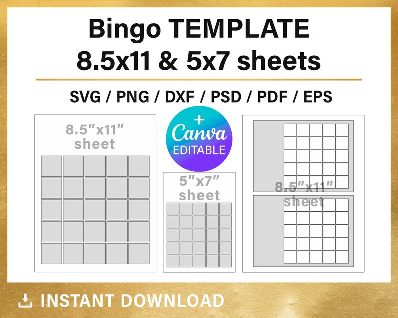 Bingo Card Blank Templates SVG Empty Bingo Cards Set - Etsy