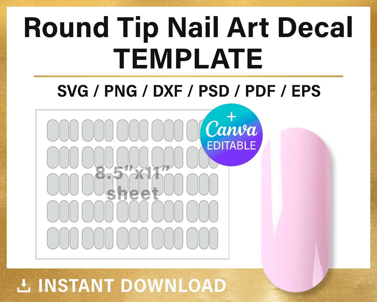 Round Tip Nail BLANK Template, Nail Art Decal, Custom Wrap, Nail ...