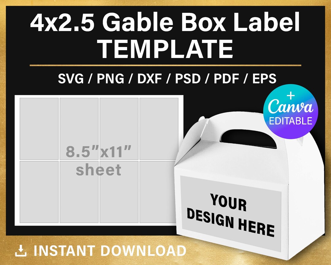 Gable Box Label Template, 4x2.5 Inches , Blank Template, Canva, Cricut ...