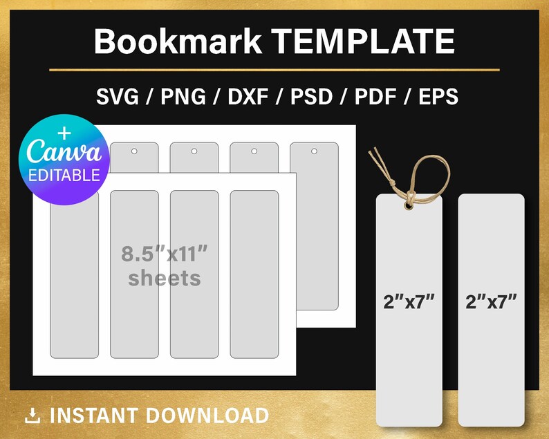 DIY Bookmark Blank Template for Cutting, Svg, Png, Canva, Cricut ...