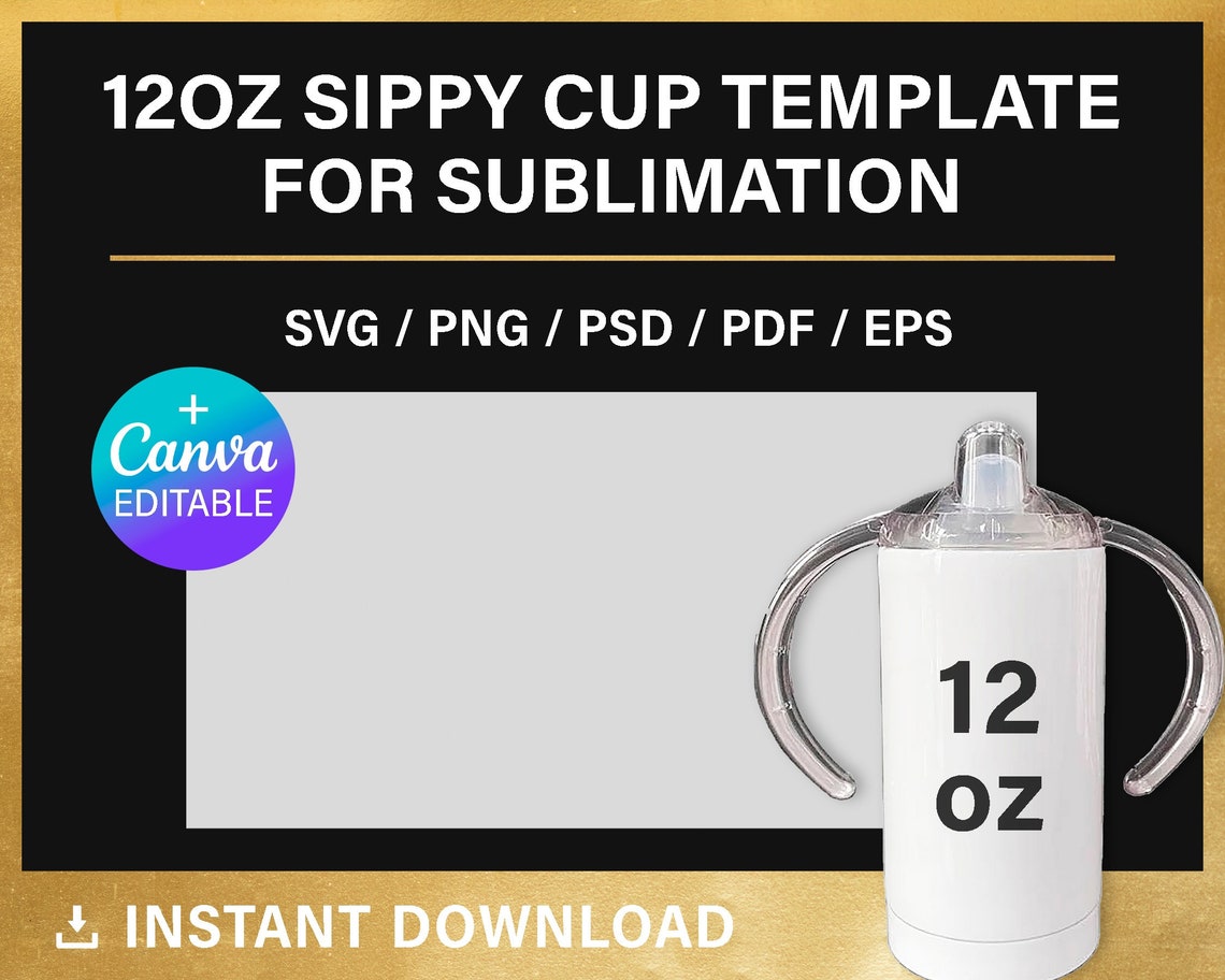 12oz Sippy Cup Template for Sublimation, Full Wrap, for Photoshop, for ...