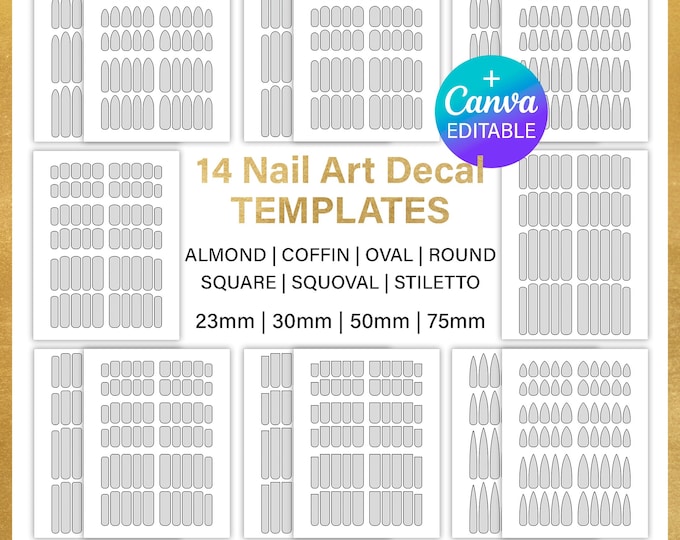Nail Decal Template Digital A4 Size Instant Download 5 Customizable ...