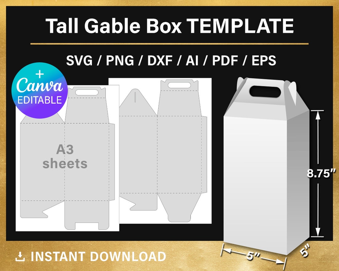 Tall Gable Box Template, With Handle, DIY Gift Box, 5 X 5 X 8.75 Inches ...