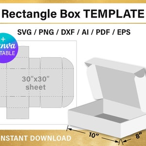 Rectangle Box Blank Template, DIY, Classic Simple Box, 10x8x4 Inches ...
