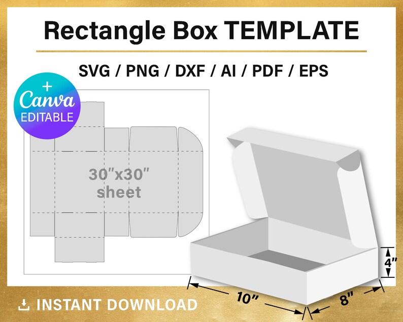 Rectangle Box Blank Template, DIY, Classic Simple Box, 10x8x4 Inches ...