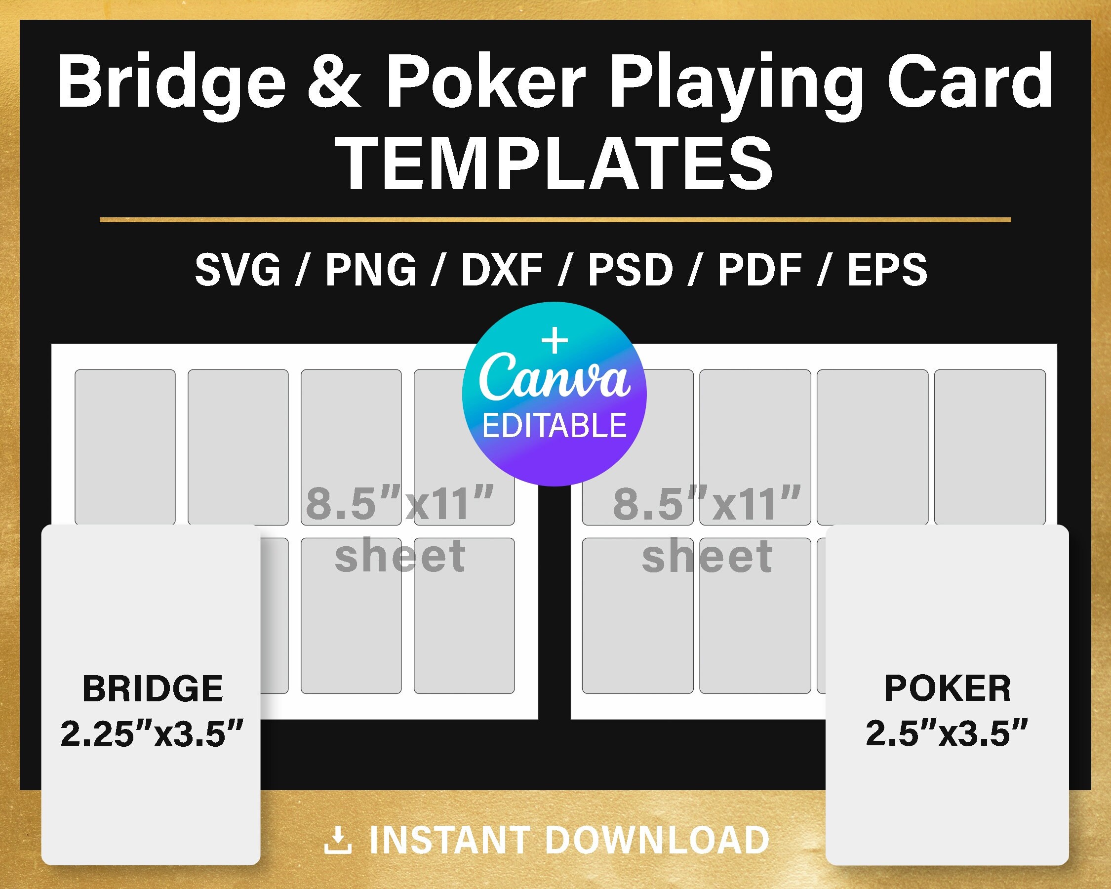 Playing Card Template, BUNDLE, 5 Sizes, BLANK Template, Svg, Dxf, Cut ...