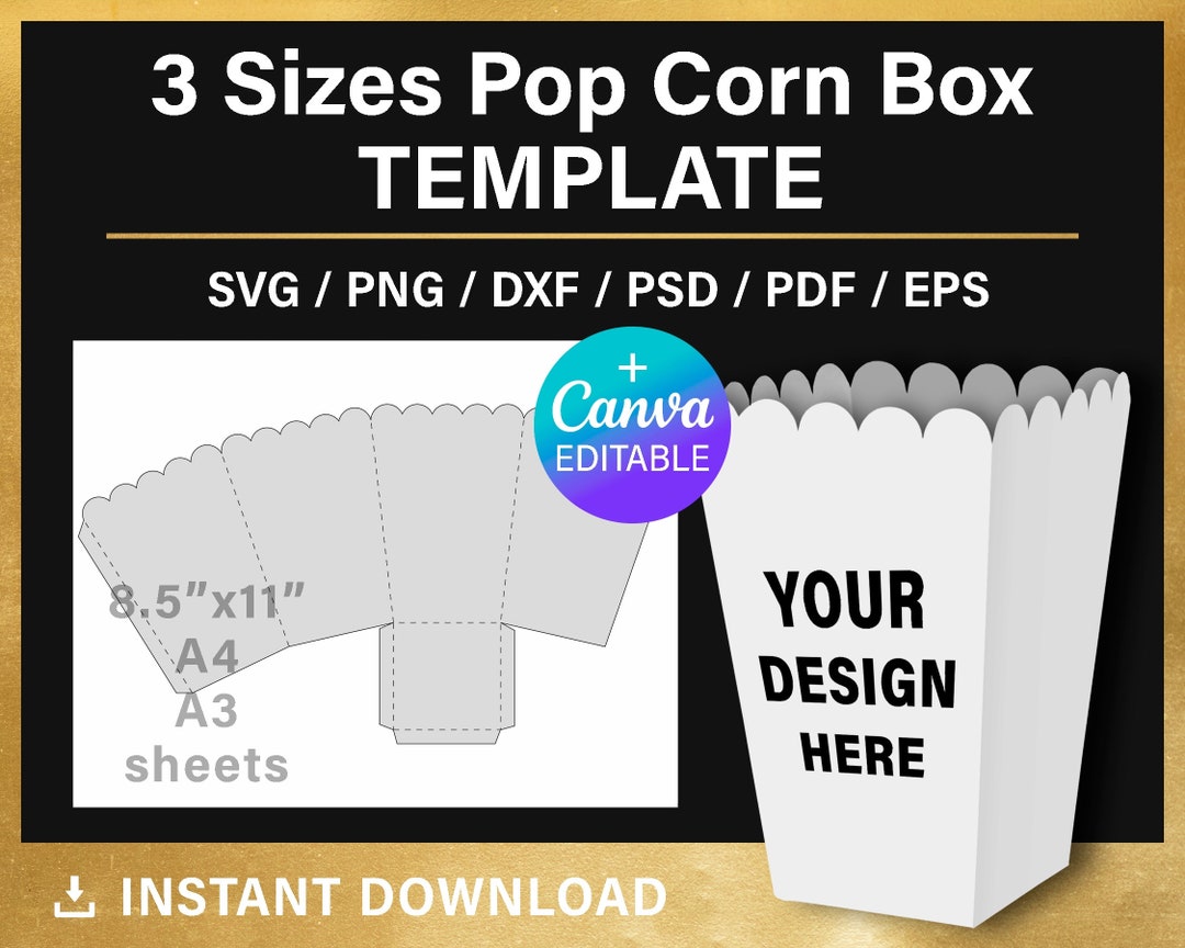 Popcorn Box, Blank Template, BUNDLE, Scallop Popcorn Box, DIY, Party ...