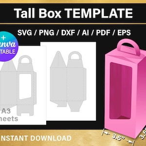 Tall Box Template, With Handle, DIY Gift Box, 3.5 X 3.5 X7 Inches ...