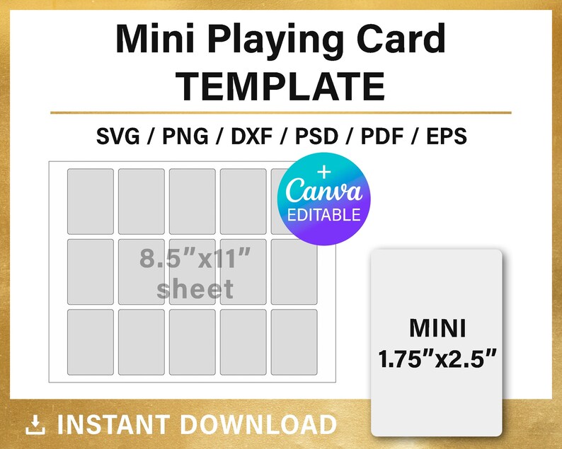 Playing Card Template, BUNDLE, 5 Sizes, BLANK Template, Svg, Dxf, Cut ...