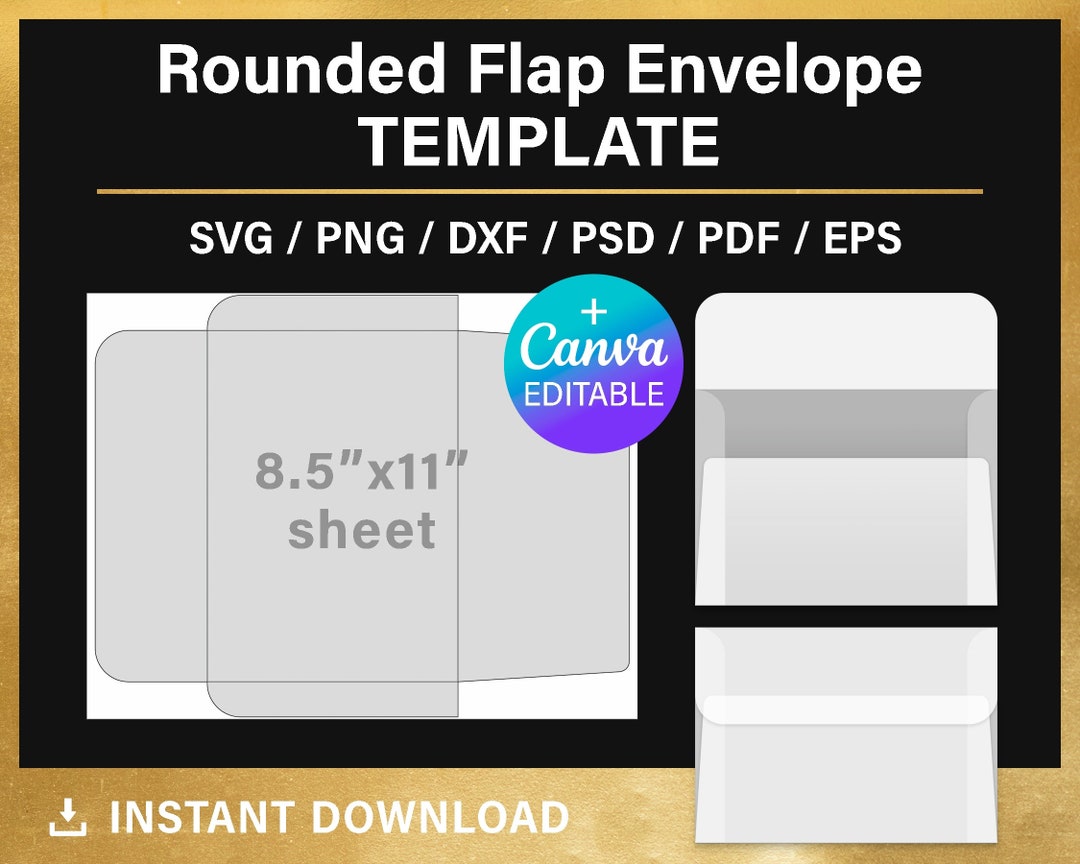 Rounded Flap Envelope, Blank Outline Template, SVG, Dxf, Png, Psd, Cut ...