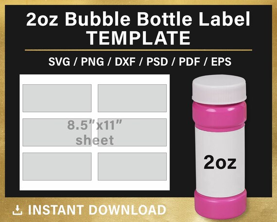 Bubble Bottle Label Template 2oz BLANK Template 5x2 Inches | Etsy