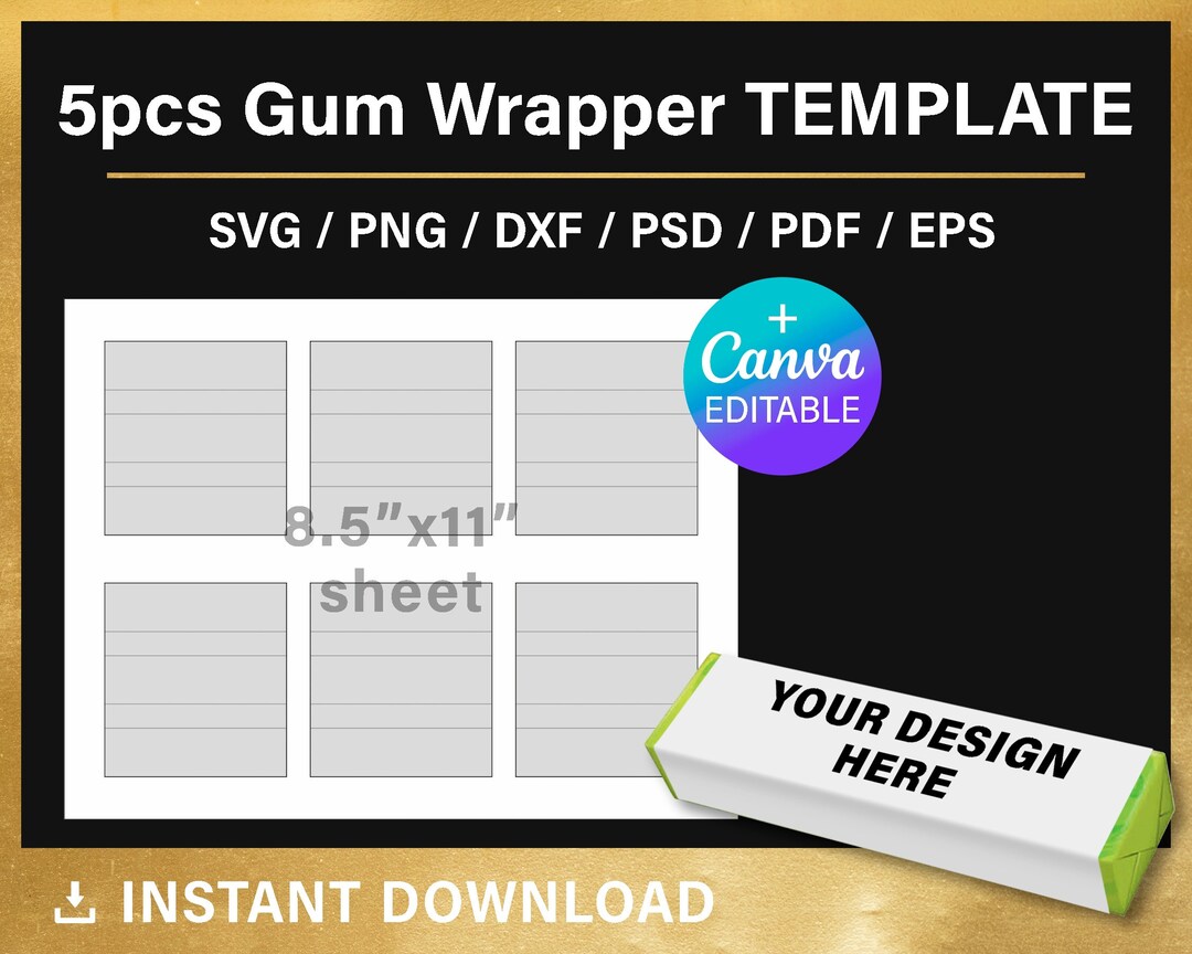 Bubble Gum Wrapper, BLANK Template, DIY, 5pcs, Bubble Gum Template ...