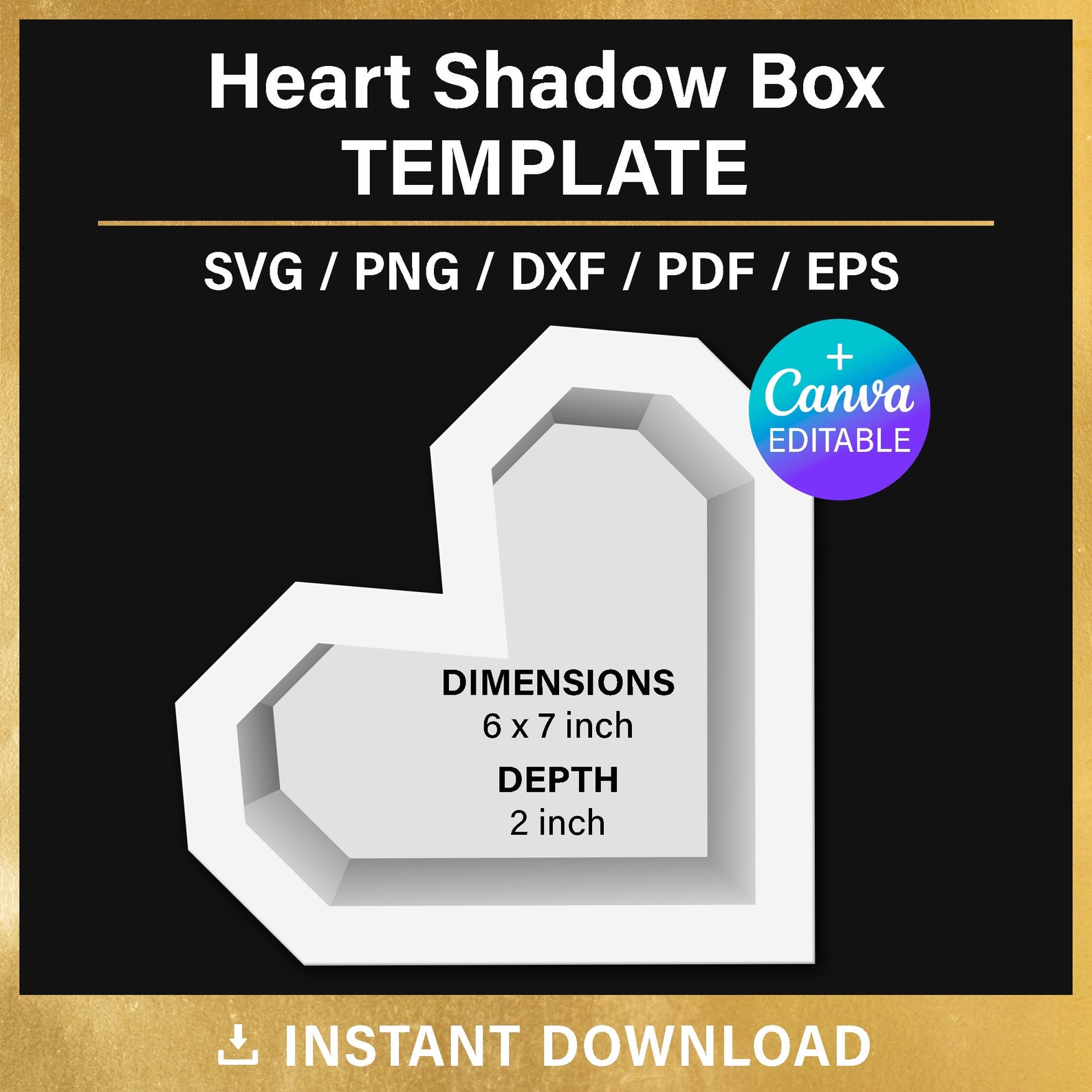 Shadow Box Svg Bundle Template, Light Box Frame Blank Template, Heart ...