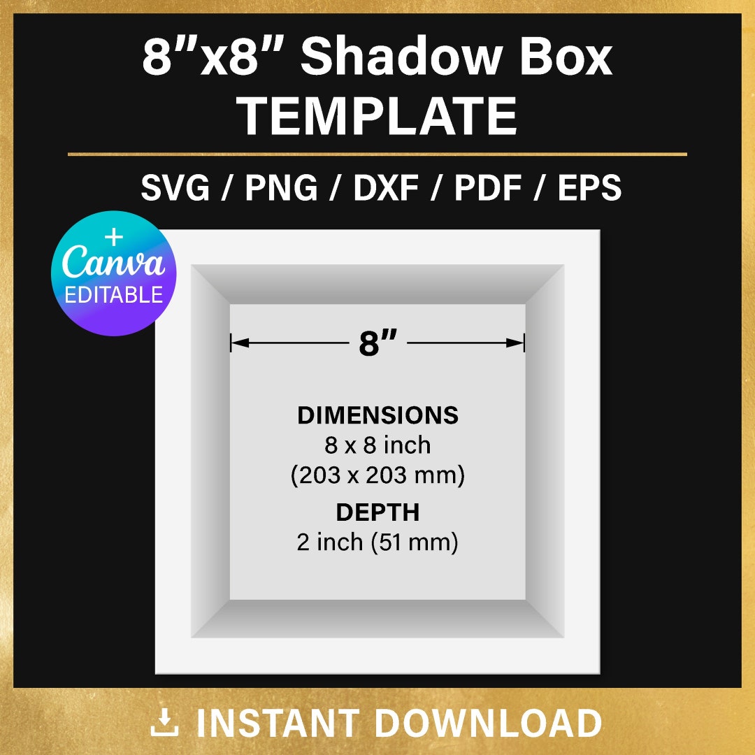 8x8 Inches Shadow Box Template, Square Light Box Frame, 3D, Cardstock ...