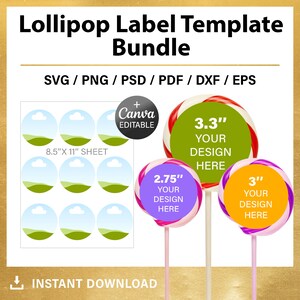 Lollipop Label Template, BUNDLE, Crafts, Party Decorations, Lollipop ...