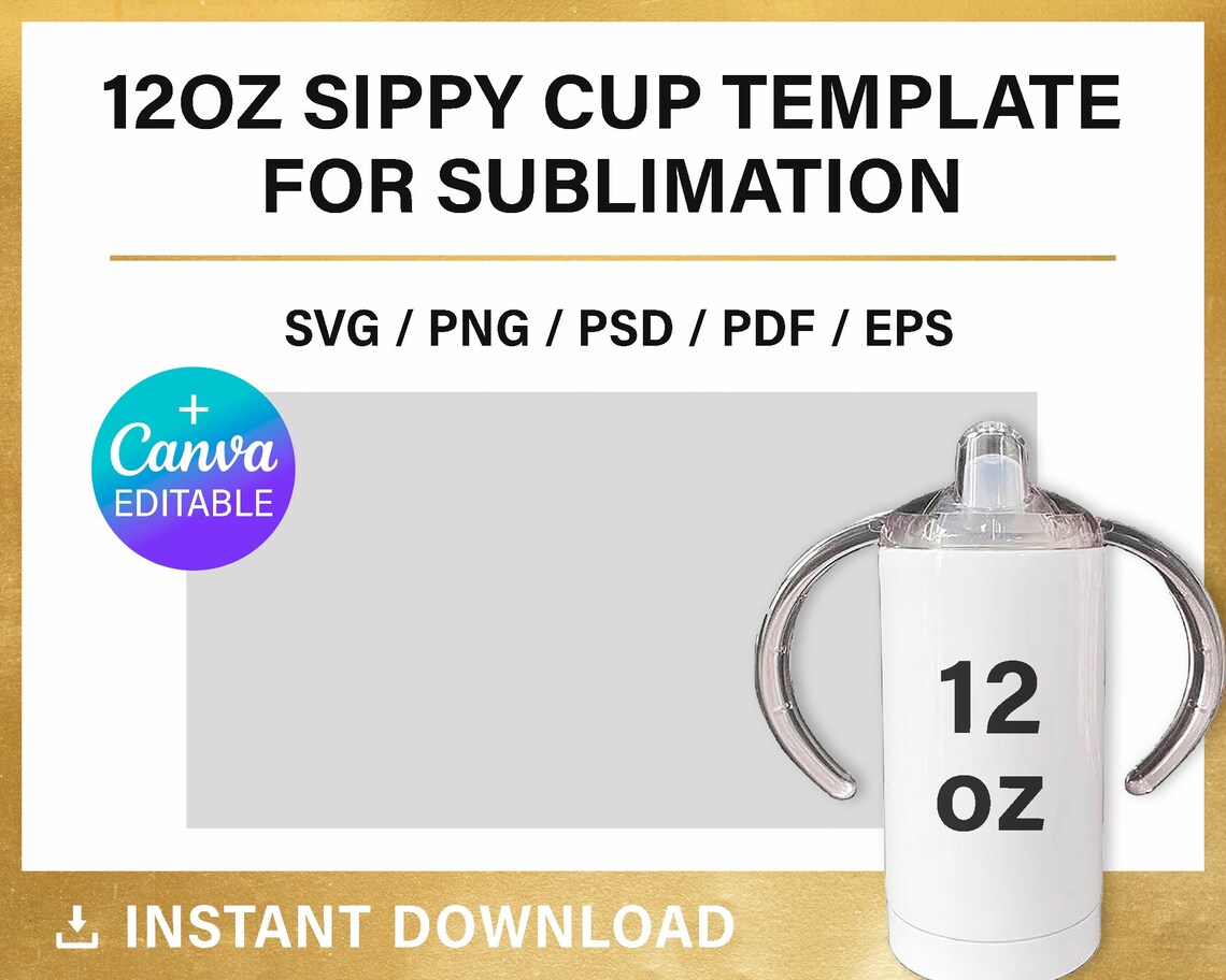 12oz Sippy Cup Template for Sublimation, Full Wrap, for Photoshop, for ...