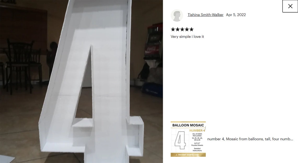 Number 4 Mosaic From Balloons Tall Four Number Template - Etsy