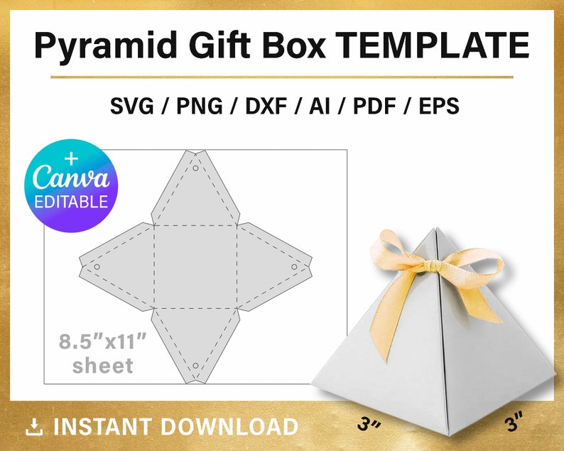 Pyramid Gift Box Template DIY Triangle Box Wedding Favor - Etsy