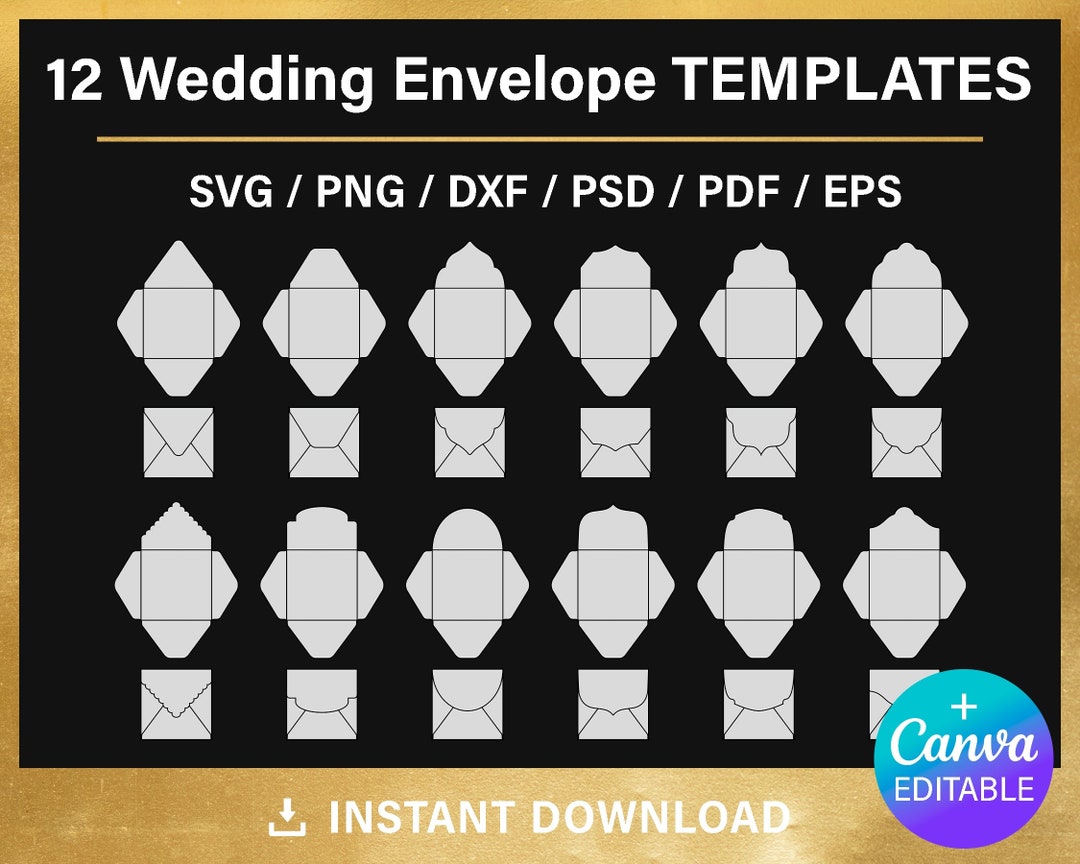 12 Wedding Envelope Blank Templates, BUNDLE, for 6x6 Invitation, Svg ...