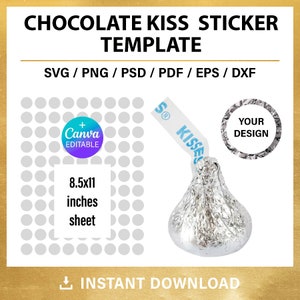 Kiss Sticker, BLANK Template, Chocolate Kiss, Round Sticker Template ...