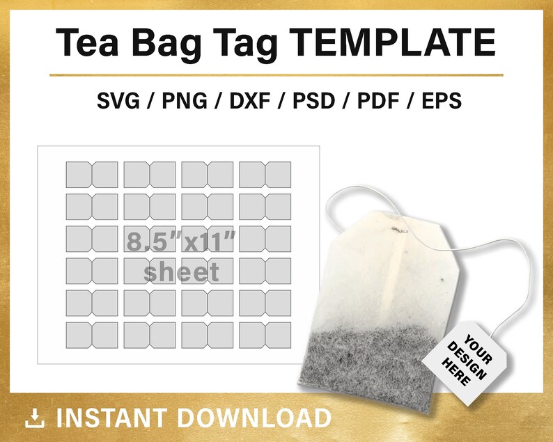 Tea Bag Tag Blank Template Tea Bag Label Template DIY - Etsy