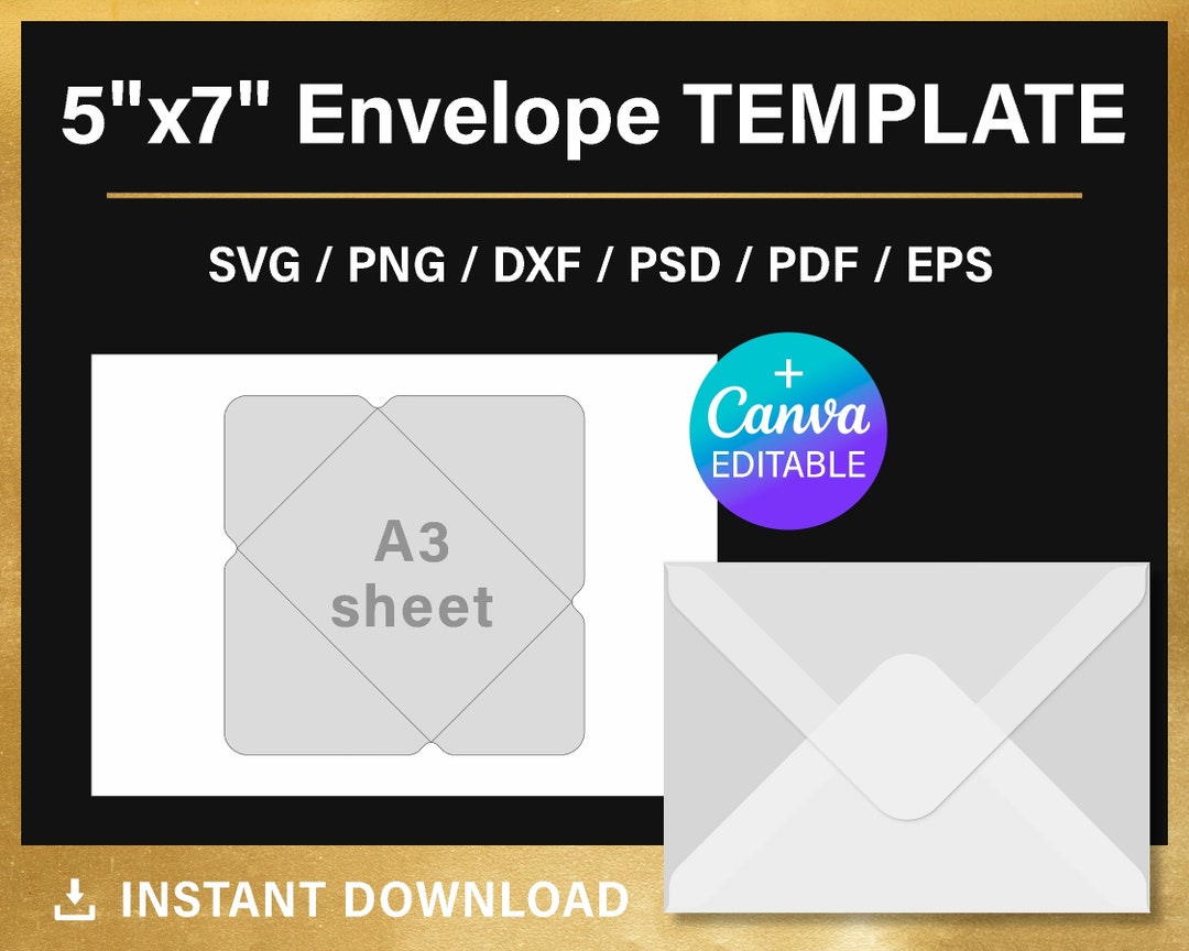5x7 Inches Envelope, Blank Template, 5x7", Gift Card, Svg, Pdf, Cut ...