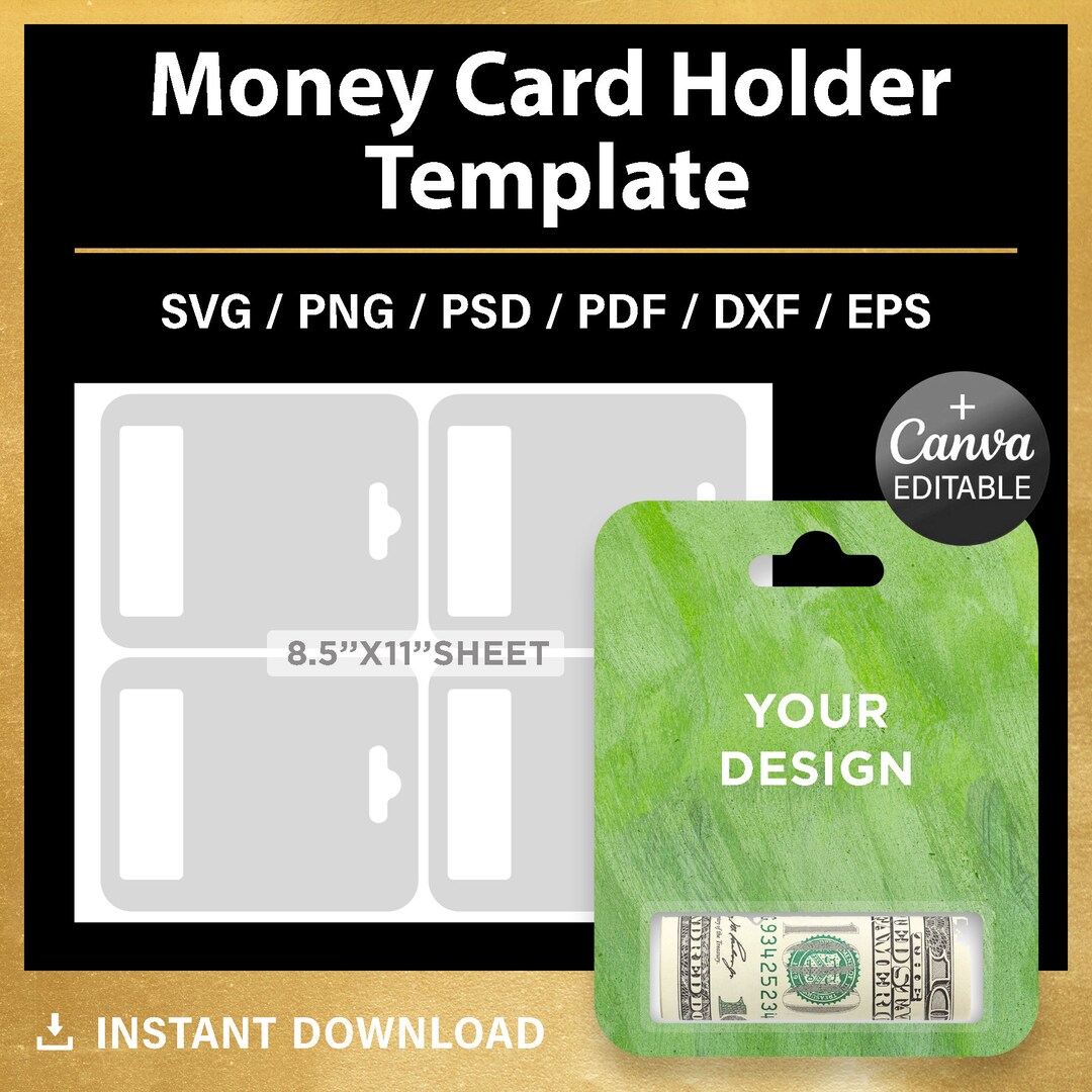 Money Card Holder BLANK Template, Canva, Cricut, Svg, Png, Psd, Instant ...