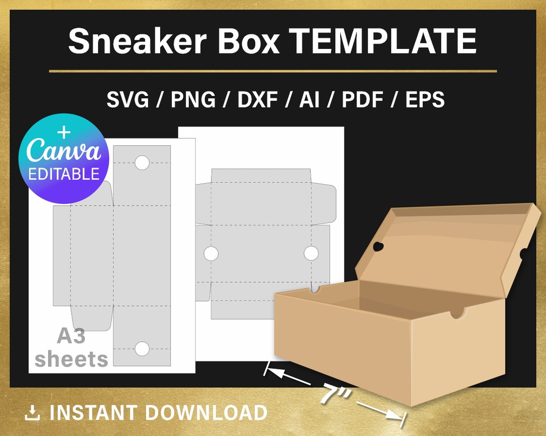 Shoe Box Template , DIY, Sneaker Box Blank Template, 7 X 4 X 3 Inches ...
