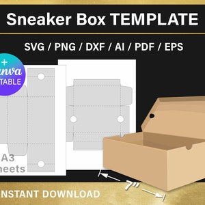 Shoe Box Template , DIY, Sneaker Box Blank Template, 7 X 4 X 3 Inches ...