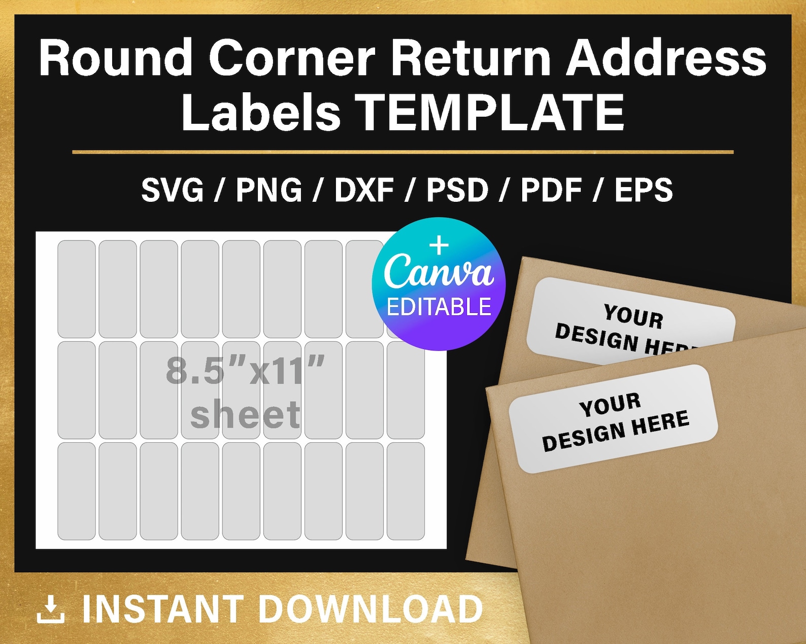 Svg, Round Corner Return Address Labels, 2.6 X 1, DIY, Canva, Blank ...