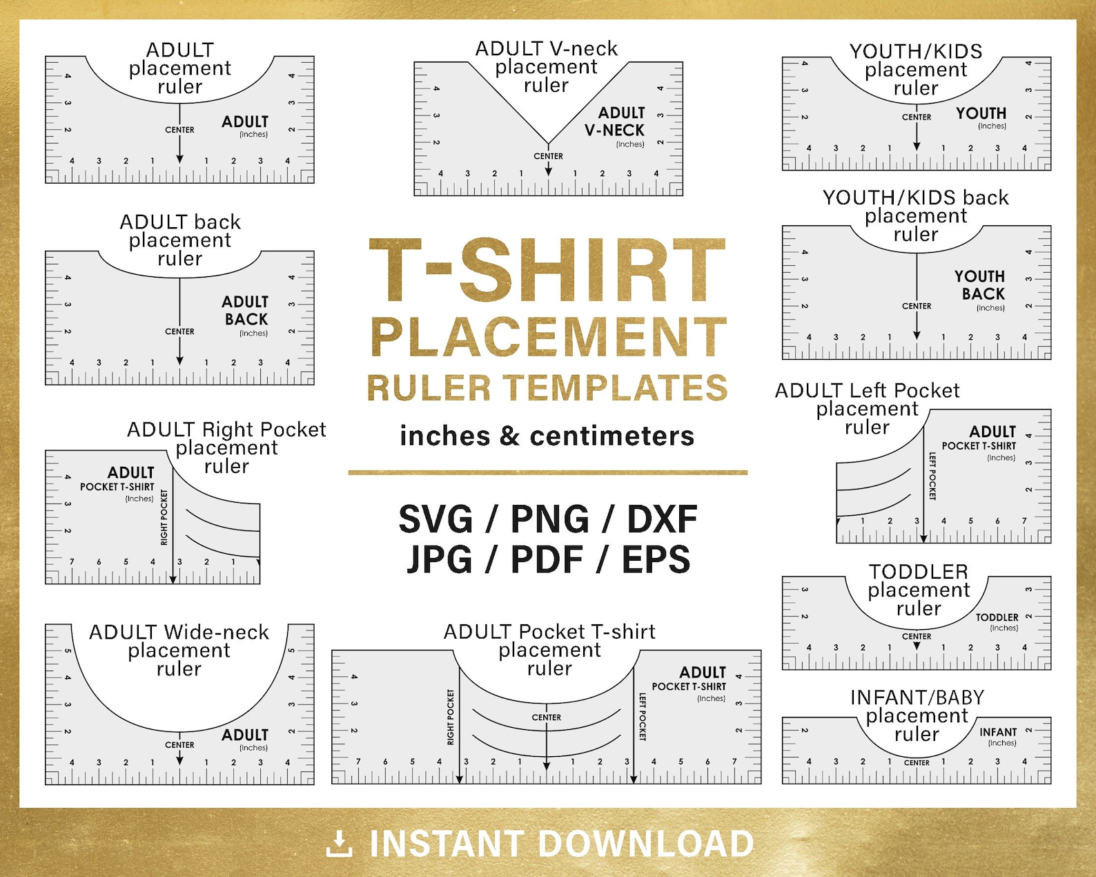 Tshirt Placement Ruler Templates Svg BUNDLE Centering Tool - Etsy