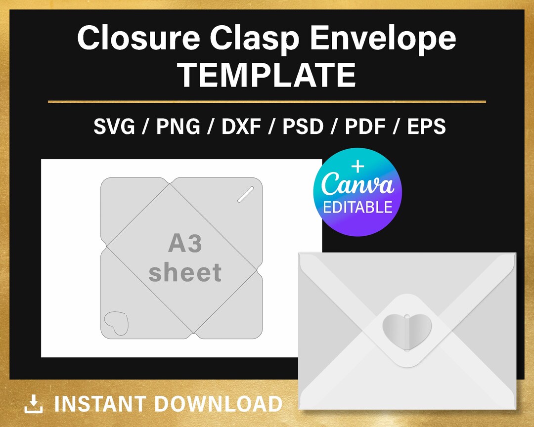 Heart Clasp Envelope, Blank Template, Heart Closure Clasp, Svg, Pdf ...