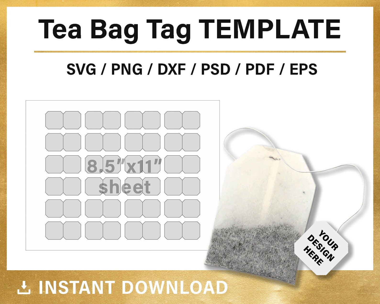 Tea Bag Tag Blank Template Tea Bag Label Template DIY - Etsy