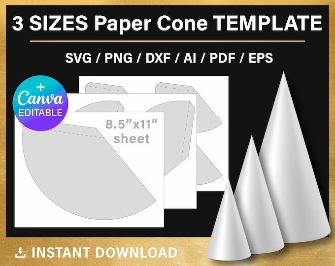 Treat Cone Template, Party Printable, Party Decor, Hanging Cones, Blank ...