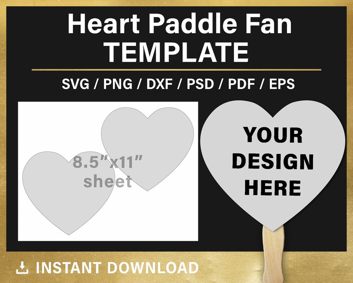 Paddle Fan Template Blank Template Heart Shape Paddle Fan | Etsy