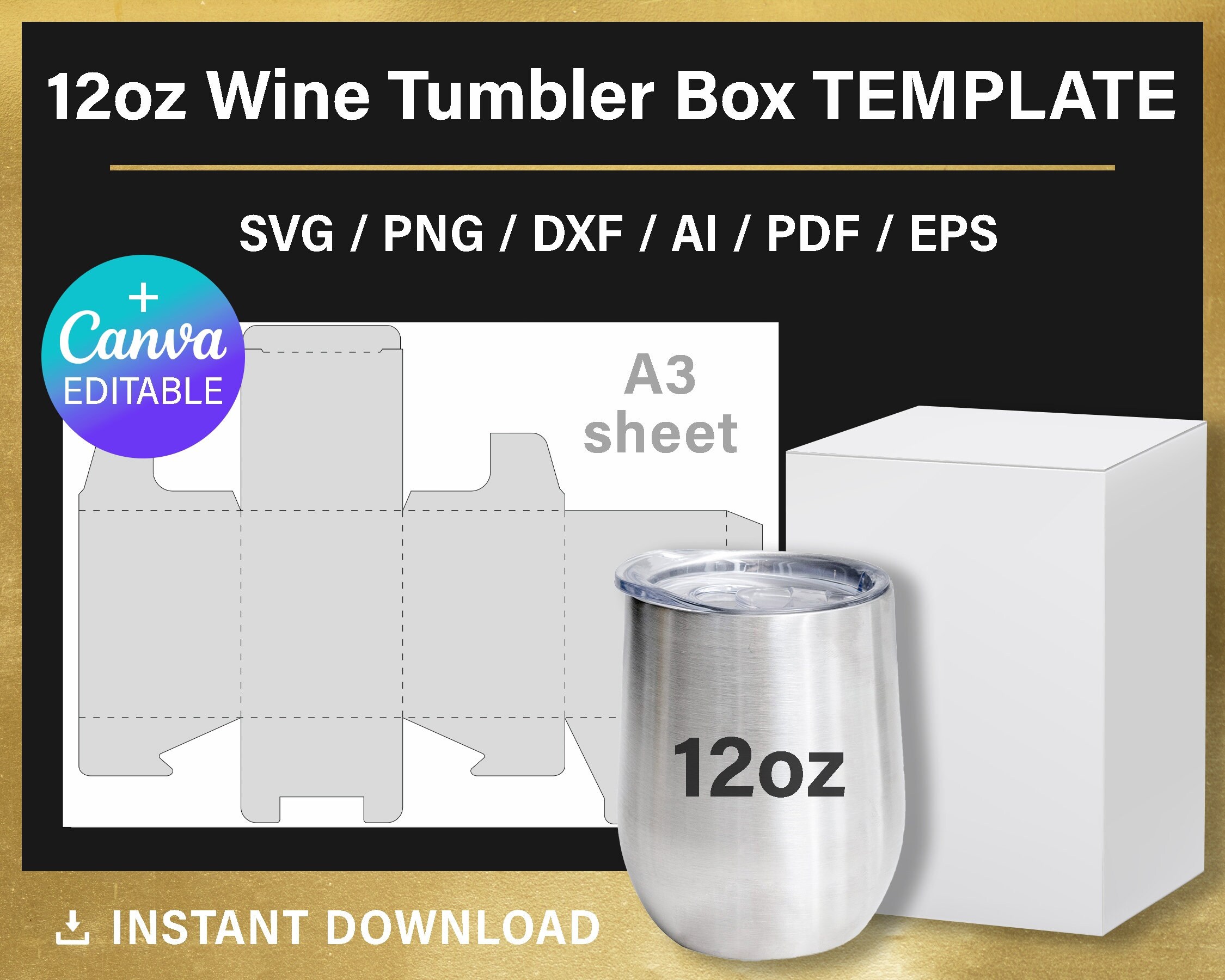 Tumbler Box Template, BUNDLE, Gift Box Template, 20oz Skinny Tumbler ...