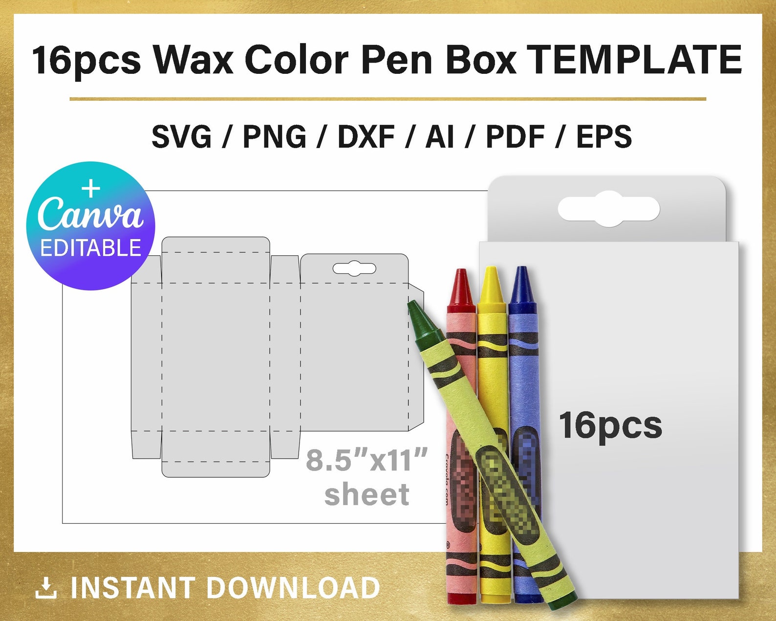 16 Wax Color Pen Gift Box BLANK Template, DIY, 16 Crayon Box, Mini ...