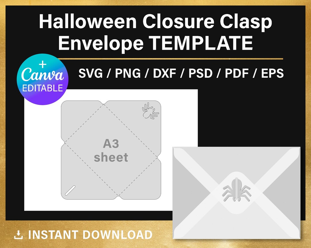 Halloween Clasp Envelope, Blank Template, Spider Closure Clasp, Svg ...