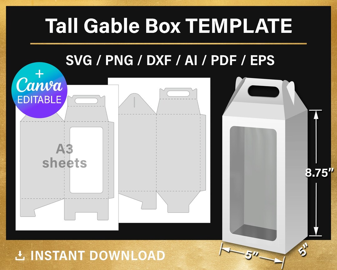 Tall Gable Box Template With Handle With Window DIY Gift - Etsy