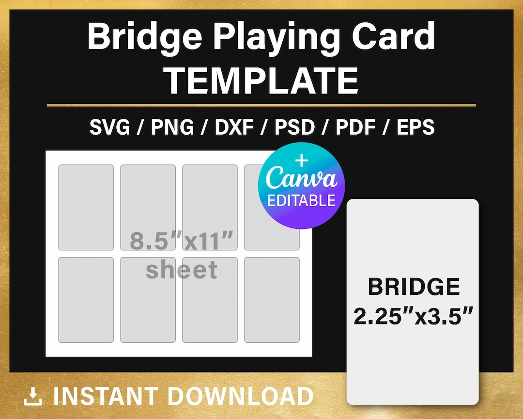 Bridge Card BLANK Template, Playing Card Template, 2.25 X 3.5 Inches ...